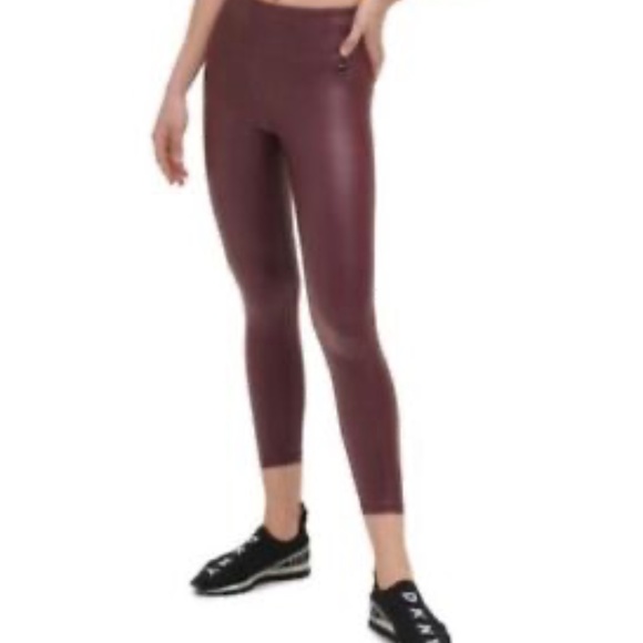 Dkny | Pants & Jumpsuits | Dkny Faux Leather Leggings Yoga Active Burgundy Xs | Poshmark